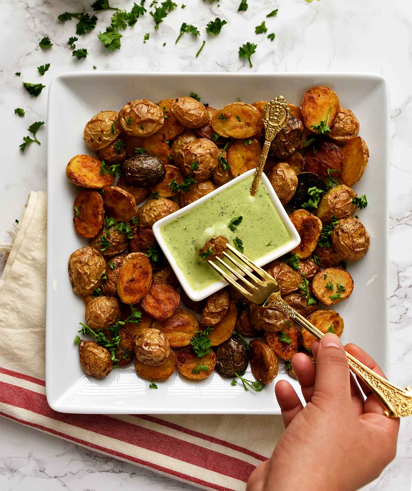 Roasted Baby Potatoes with Mint Tahini Sauce - Pepper Delight